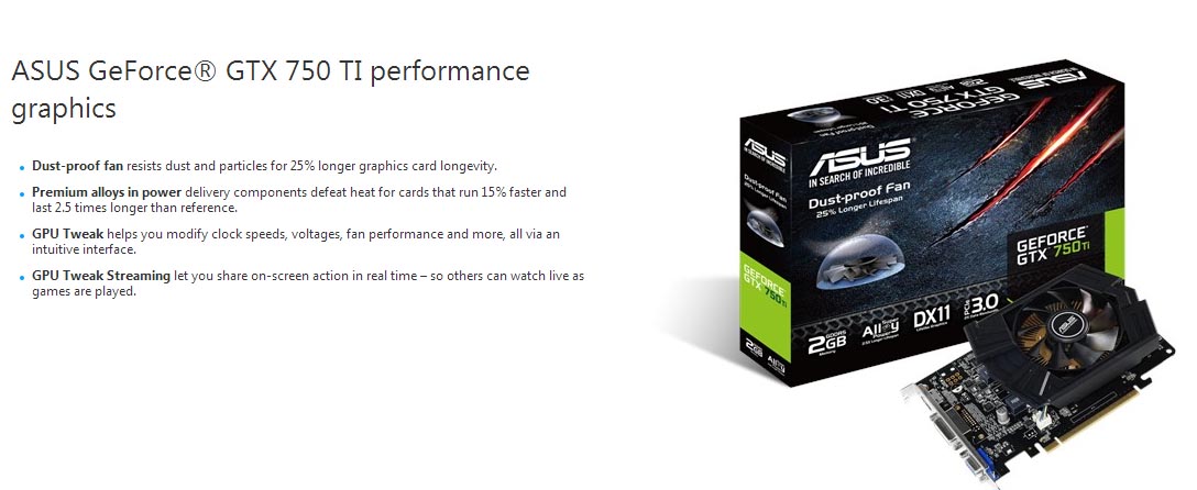 GeForce GTX 750 Ti 2GB GDDR5 128bits Dust-proof Fan Asus GTX750TI-PH-2GD5 | Oficina dos Bits