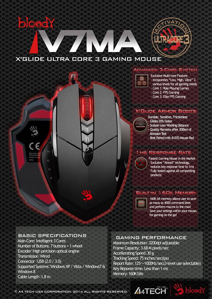 Mouse Gamer A4Tech Bloody V7MA - 3200dpi - USB - 7 botões - com LED ...